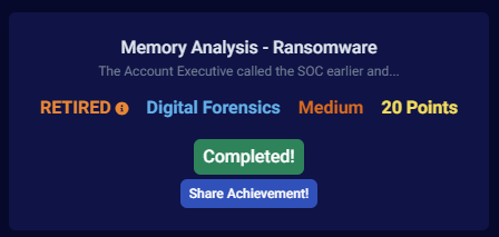 BTLO Memory Analysis - Ransomware (Writeups) - Leet Developers